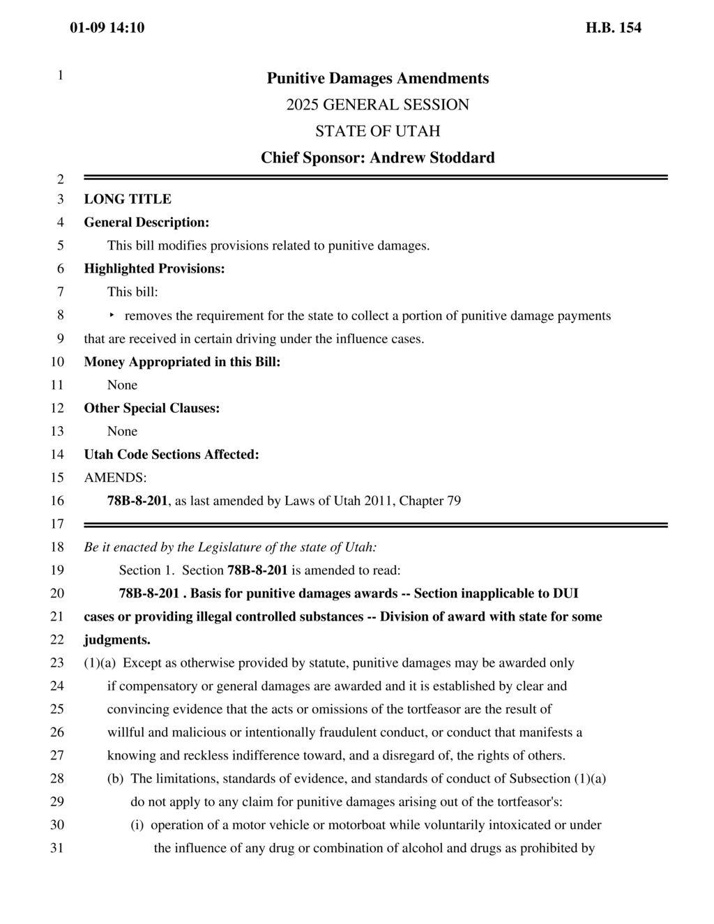 CitizenPortal.ai - Utah lawmakers amend punitive damages bill ...