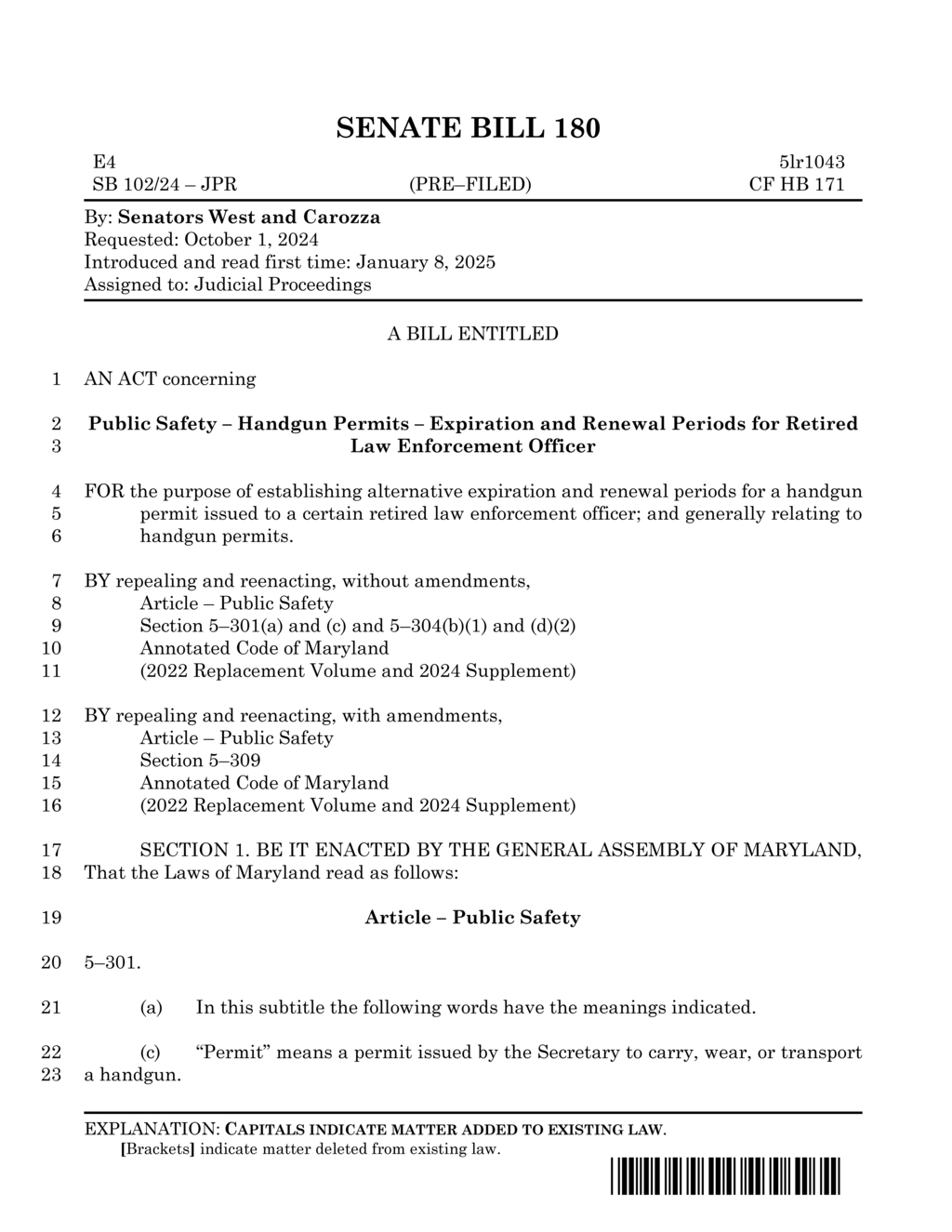 CitizenPortal.ai - Maryland Senate Bill 180 modifies handgun permit ...