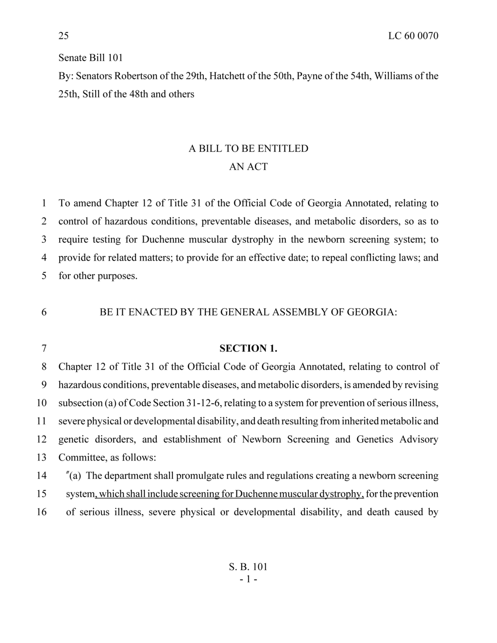 CitizenPortal.ai - Georgia Senate passes Bill 101 for Duchenne muscular ...