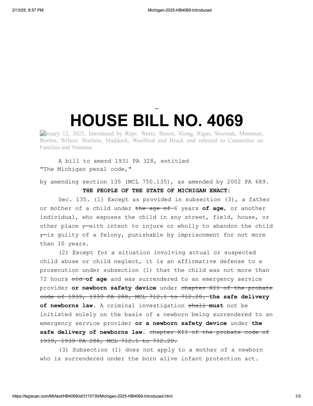 CitizenPortal.ai - Michigan legislators introduce House Bill 4069 to ...