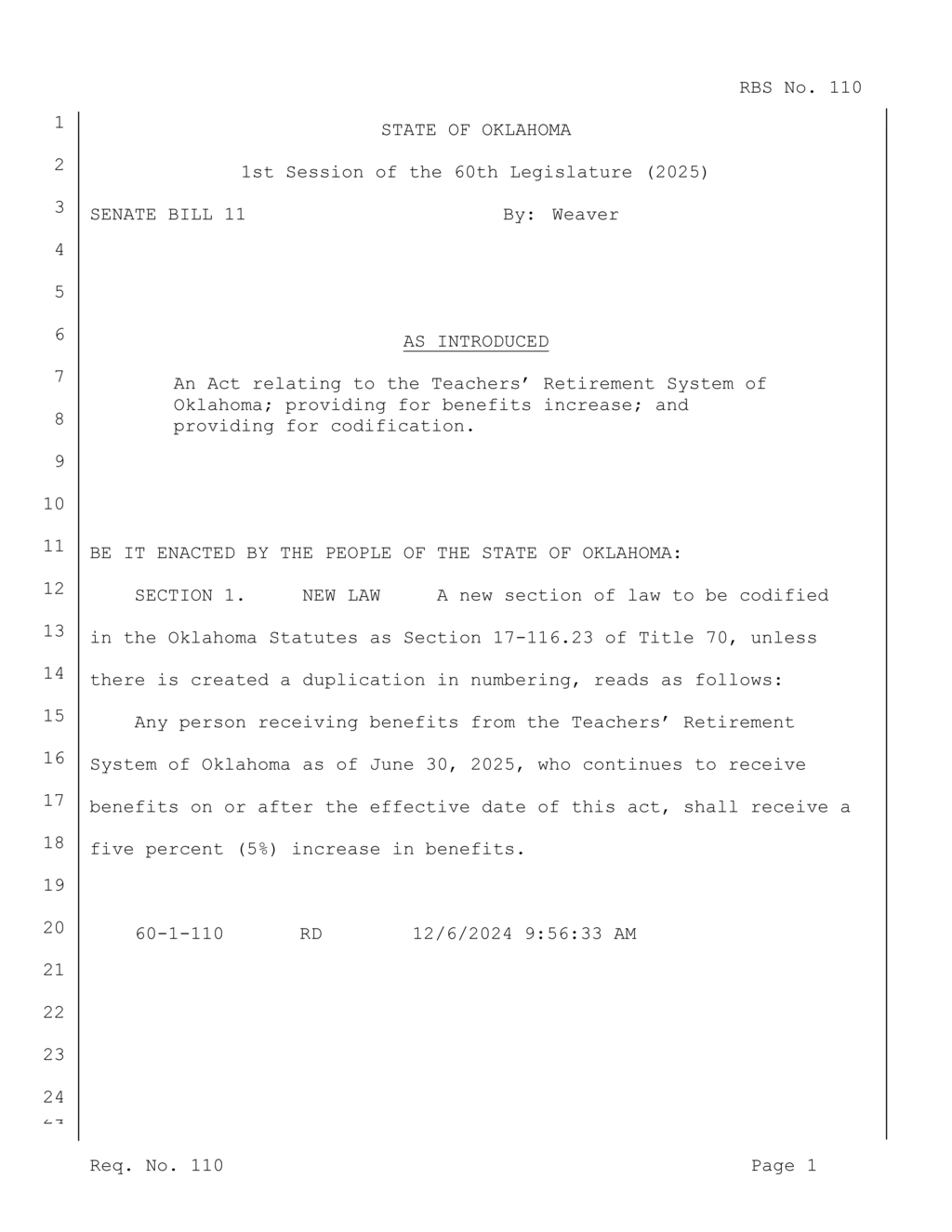 CitizenPortal.ai - Oklahoma Senate Bill 11 proposes 5 percent increase ...