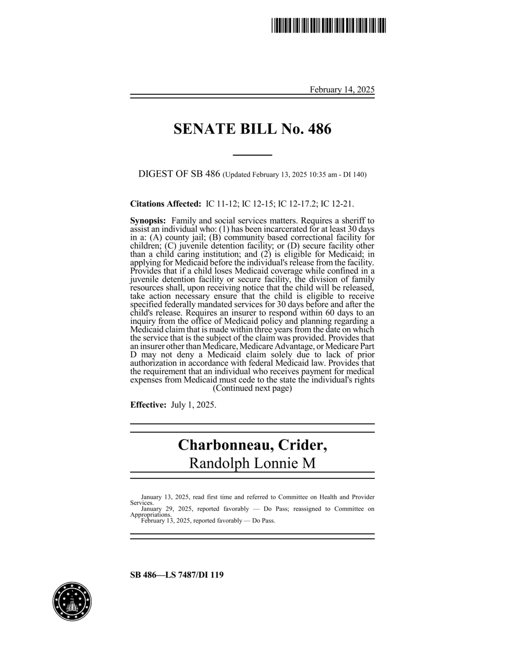 CitizenPortal.ai - Indiana Senate Bill 486 mandates Medicaid assistance ...