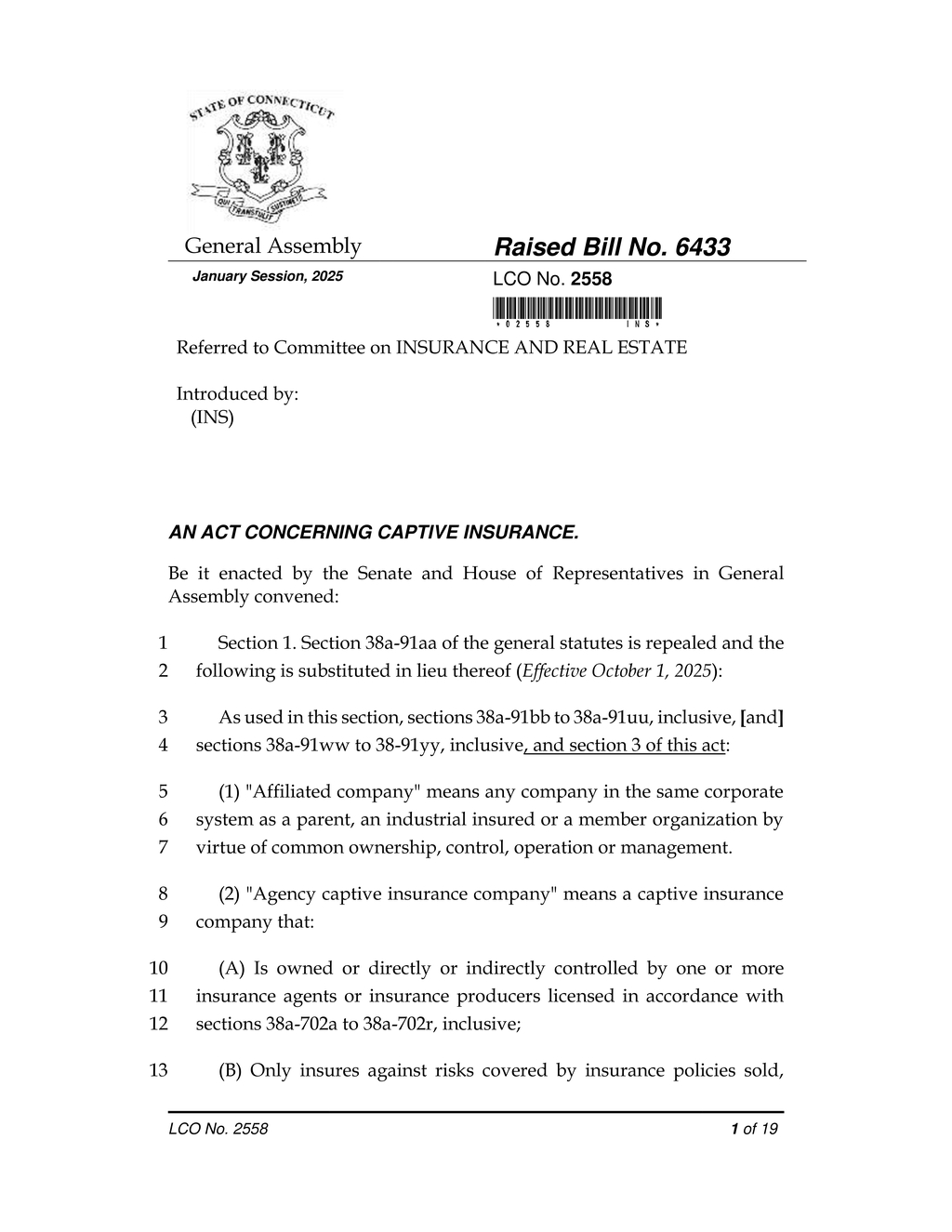 CitizenPortal.ai - Connecticut Senate advances new captive insurance ...