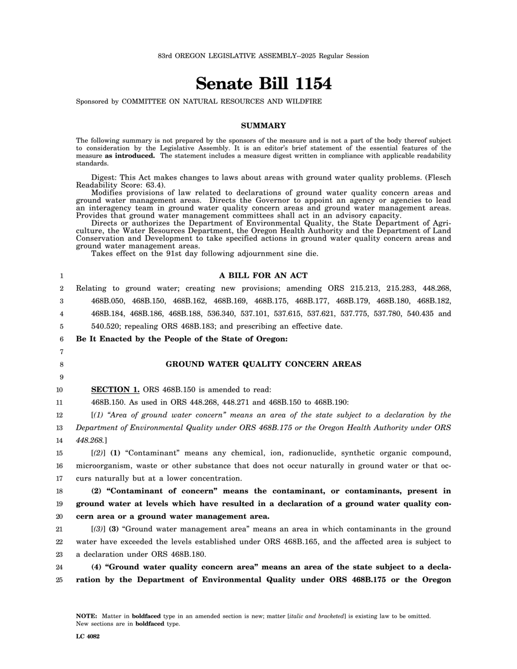 CitizenPortal.ai - Oregon Senate Bill 1154 targets groundwater quality ...