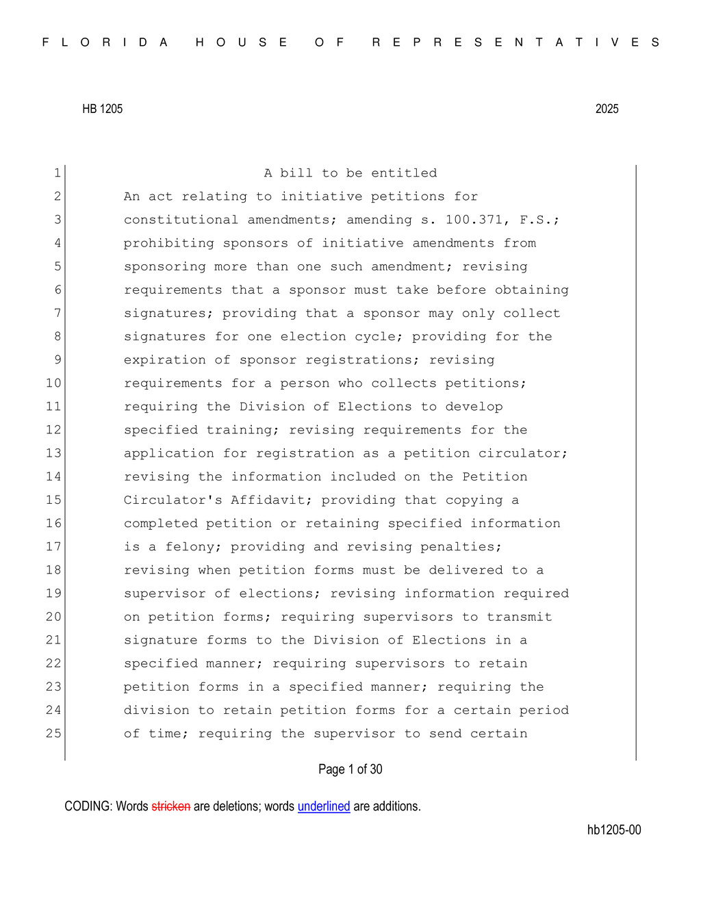 CitizenPortal.ai - Florida House mandates training for petition ...