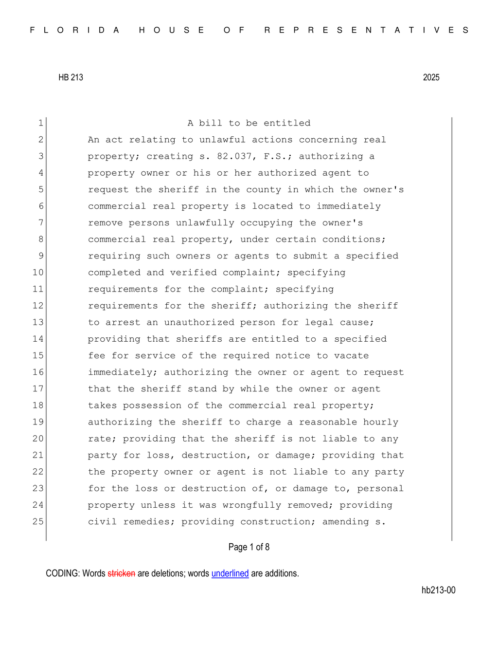 CitizenPortal.ai - Florida House approves HB 213 for swift eviction of ...