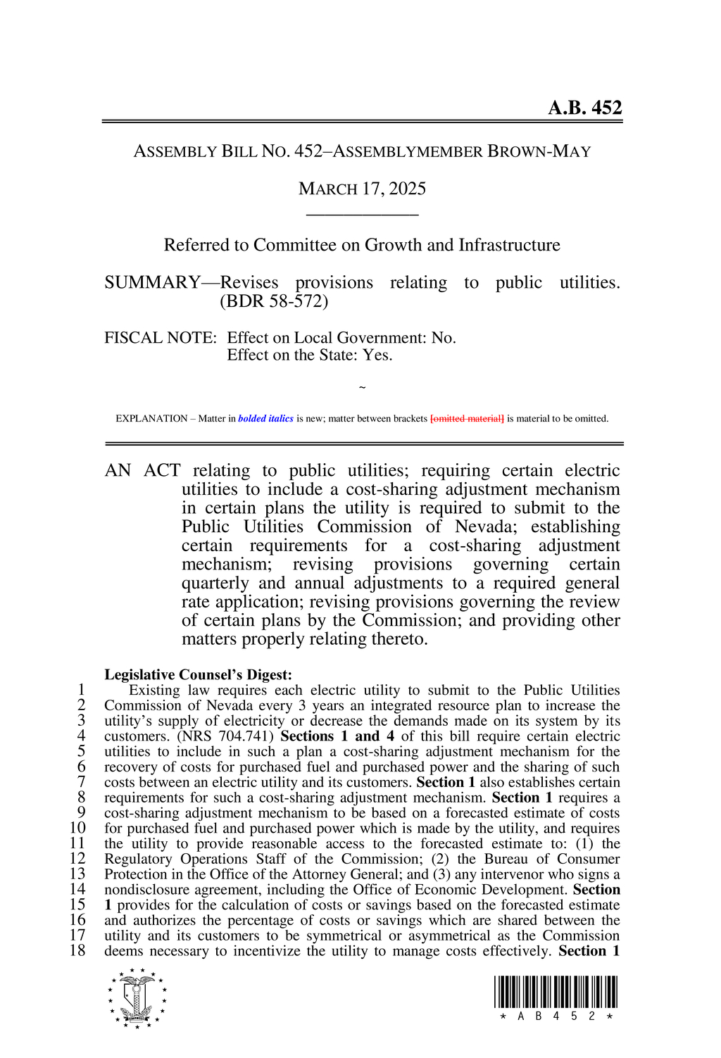 CitizenPortal.ai - Legislature approves AB452 for electric utility cost ...