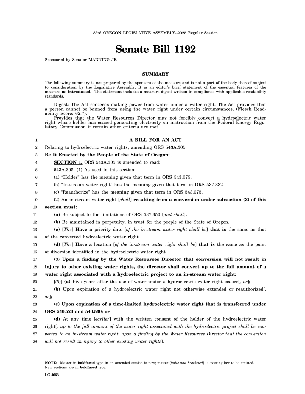 CitizenPortal.ai - Senator Manning Jr. introduces Oregon bill on hydroelectric water right ...