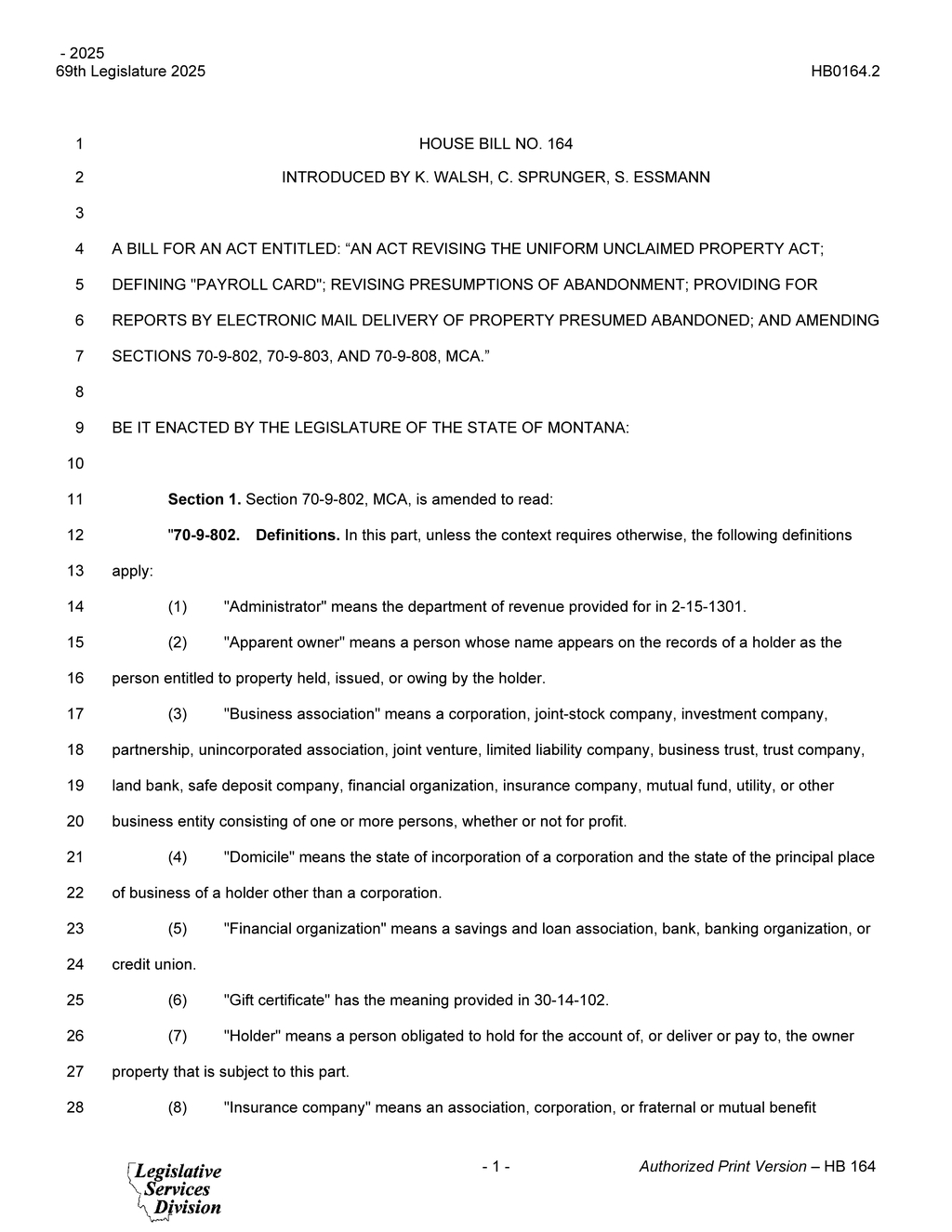 CitizenPortal.ai - 69th Legislature passes HB 164 to manage abandoned property reporting