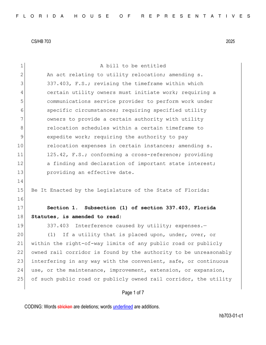 CitizenPortal.ai - Florida legislature revises utility relocation ...