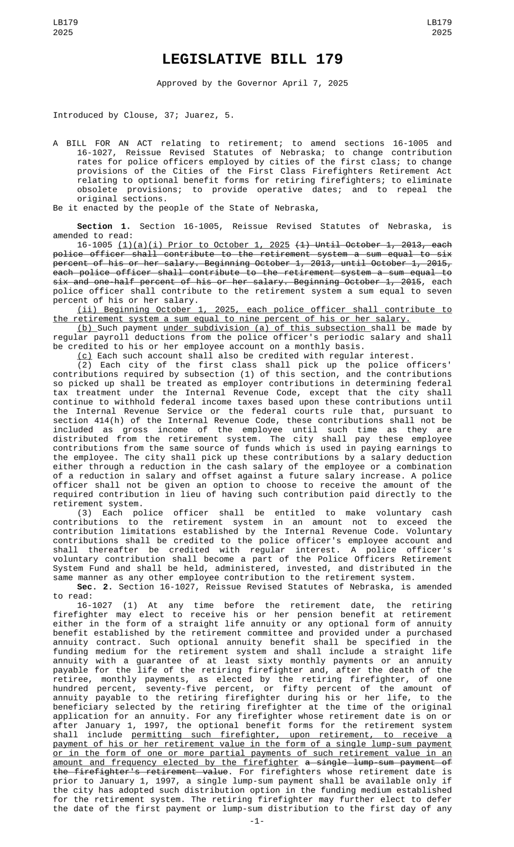 CitizenPortal.ai - Governor approves LB 179 to revise retirement ...