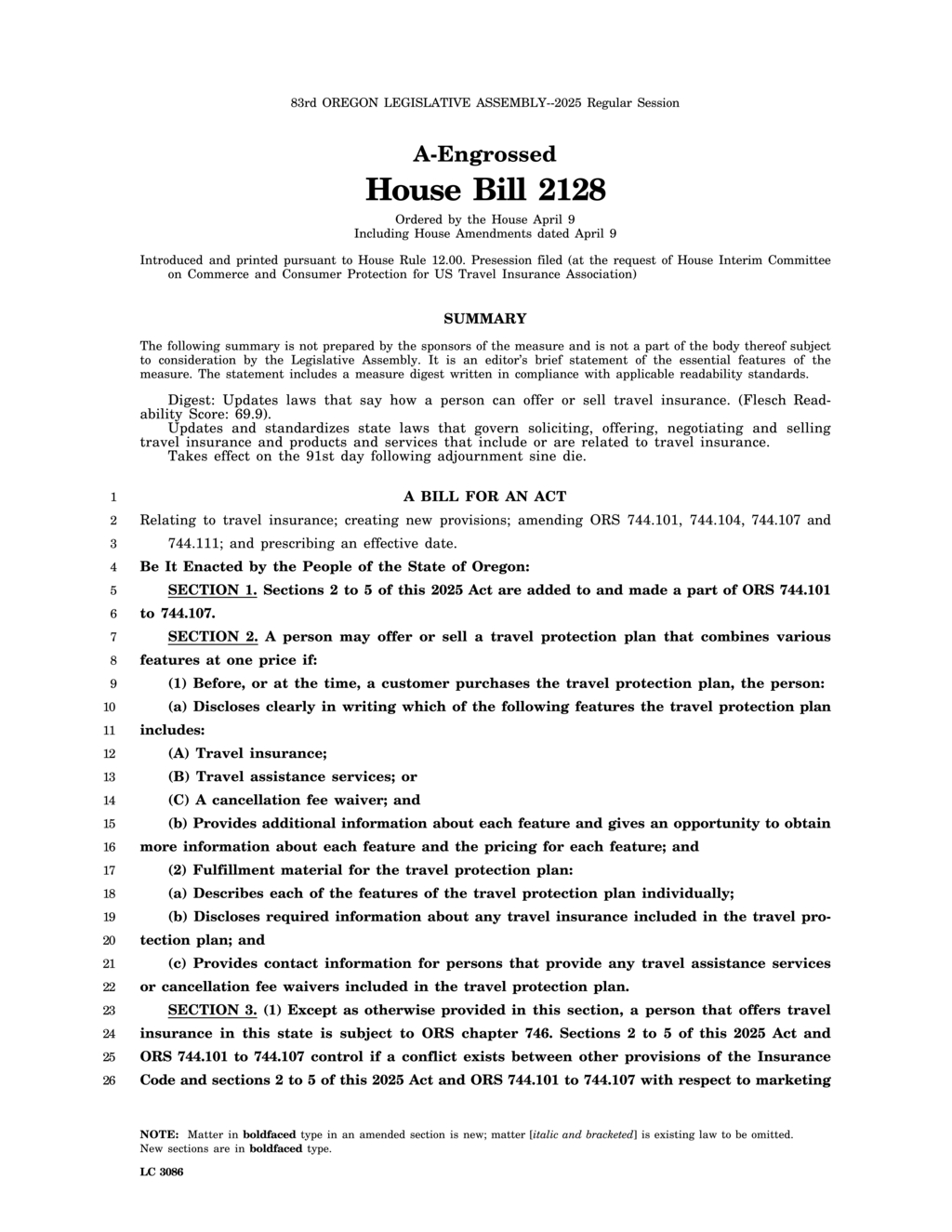 CitizenPortal.ai - Oregon House passes HB 2128 regulating travel ...