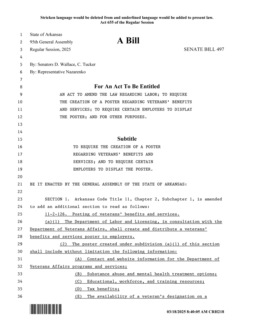 CitizenPortal.ai - Arkansas General Assembly passes Senate Bill 497 for ...