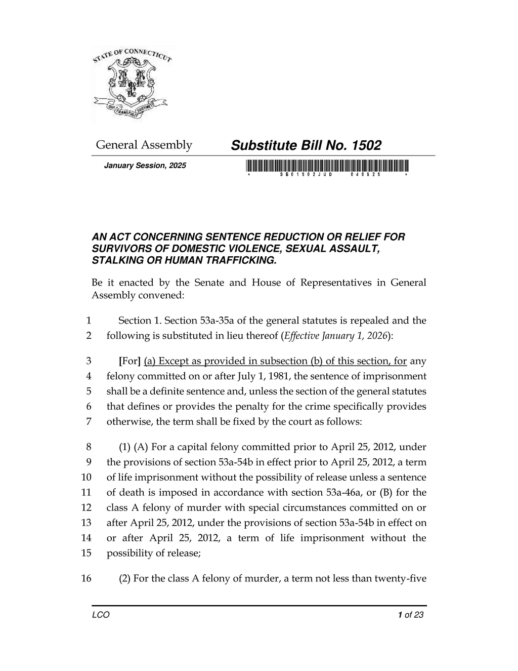 CitizenPortal.ai - Connecticut bill reduces prison sentences linked to ...