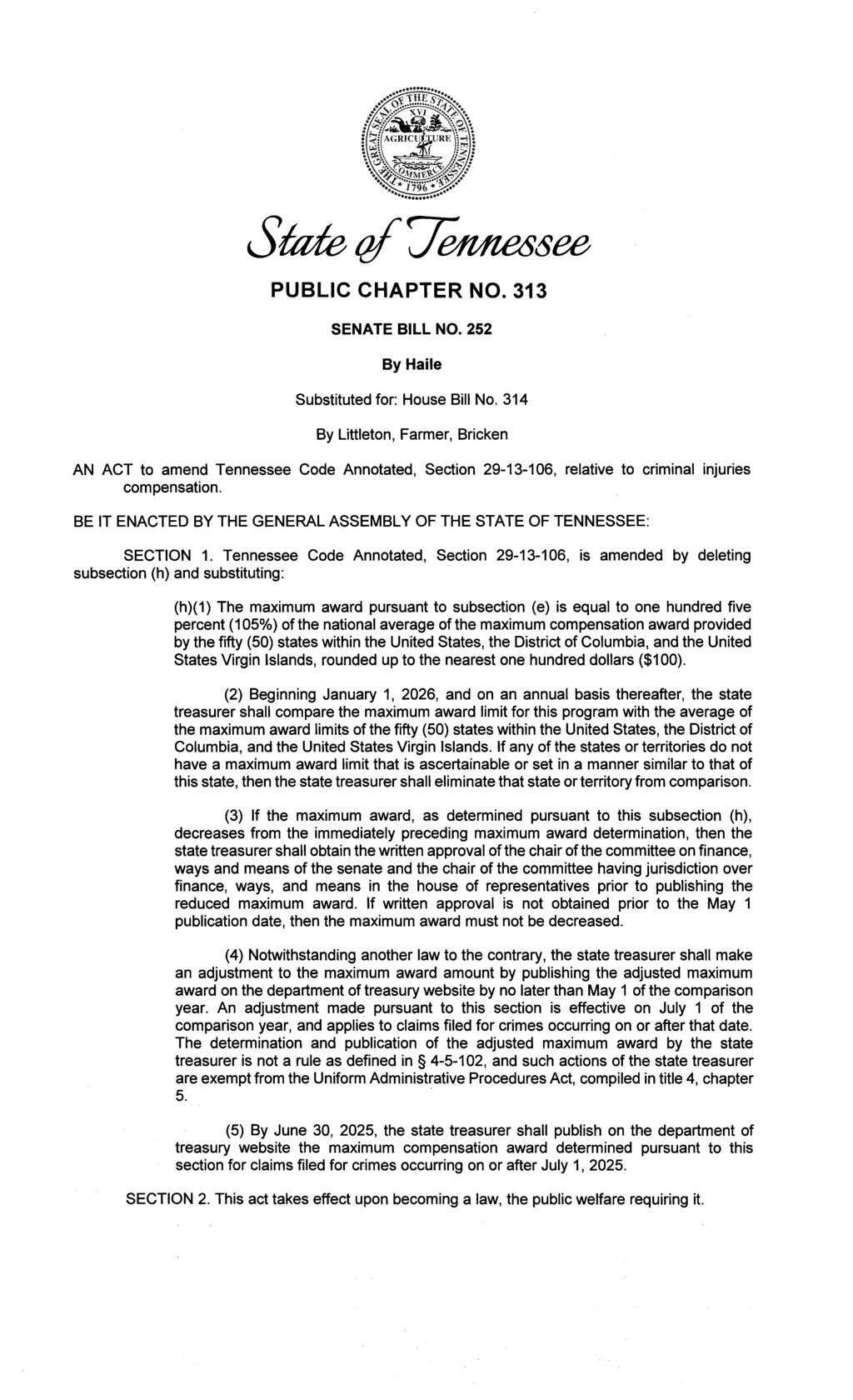 CitizenPortal.ai - Tennessee General Assembly passes Senate Bill 252 on ...