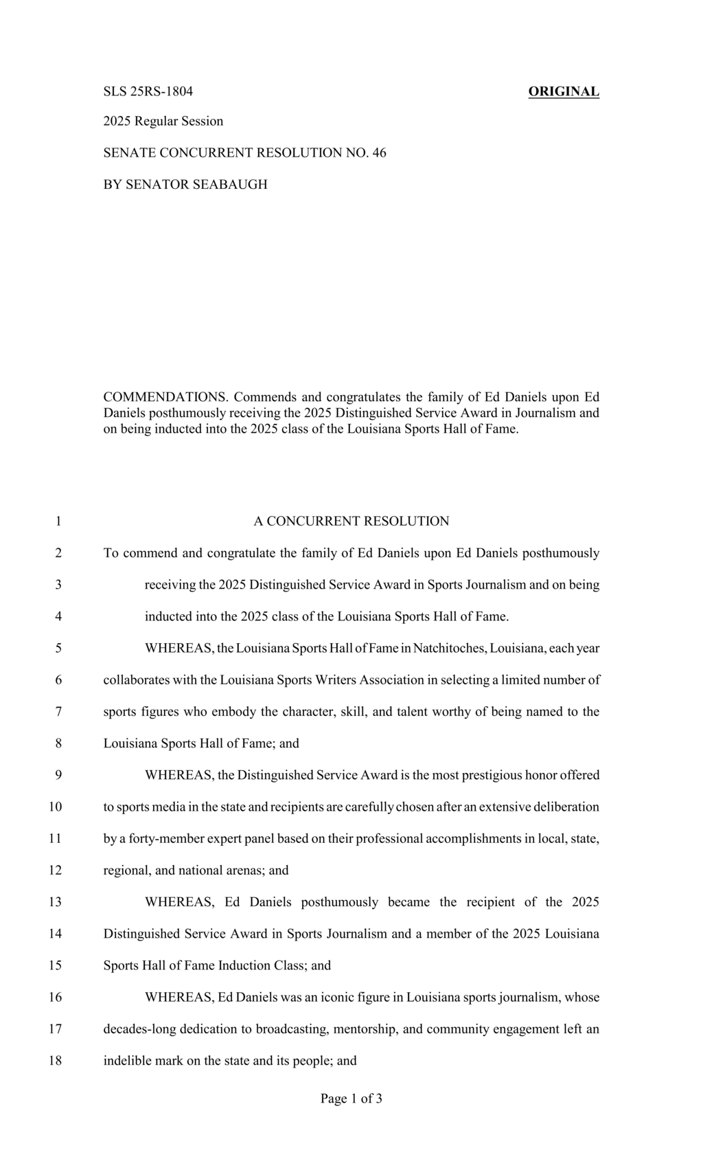 CitizenPortal.ai - Senator Seabaugh honors Ed Daniels with posthumous ...