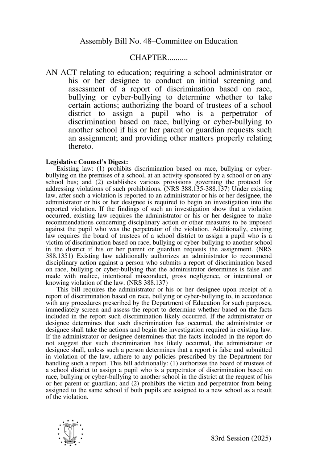 CitizenPortal.ai - Nevada Assembly Bill 48 targets discrimination and ...