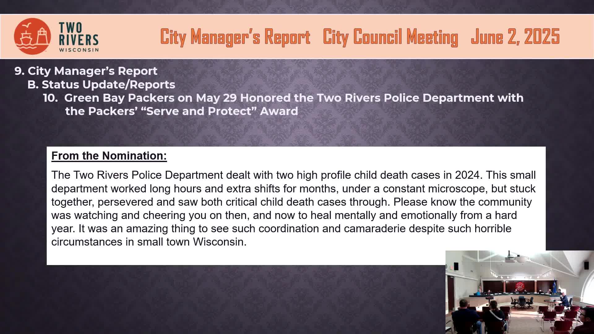 CitizenPortal.ai - Green Bay Packers honor Two Rivers police department ...