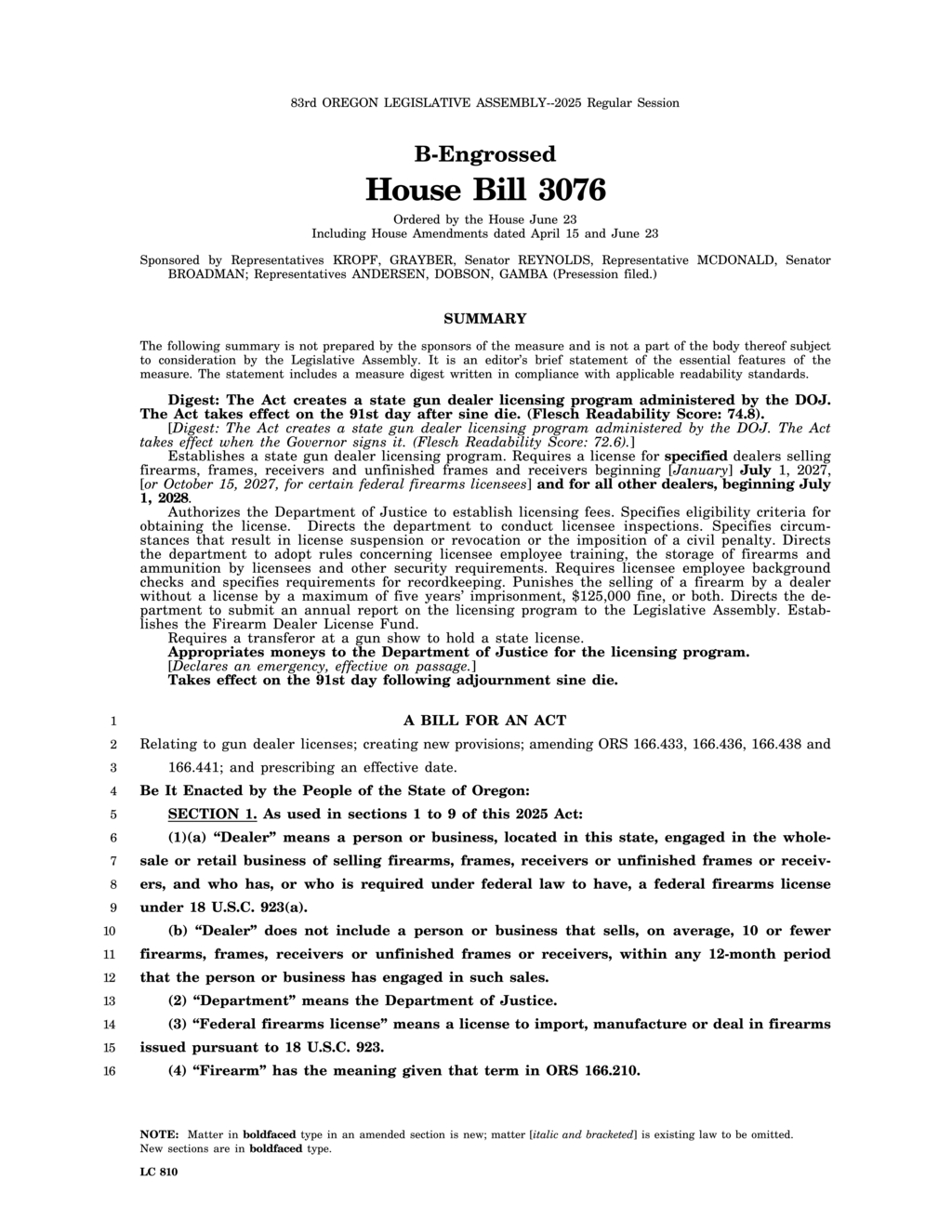 CitizenPortal.ai - Oregon bill defines firearm dealer terms in 2025 ...
