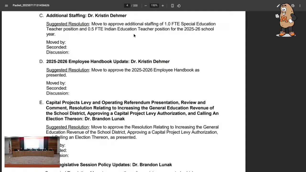 Board adopts 2025–26 employee handbook change to reflect meal-and-break ...