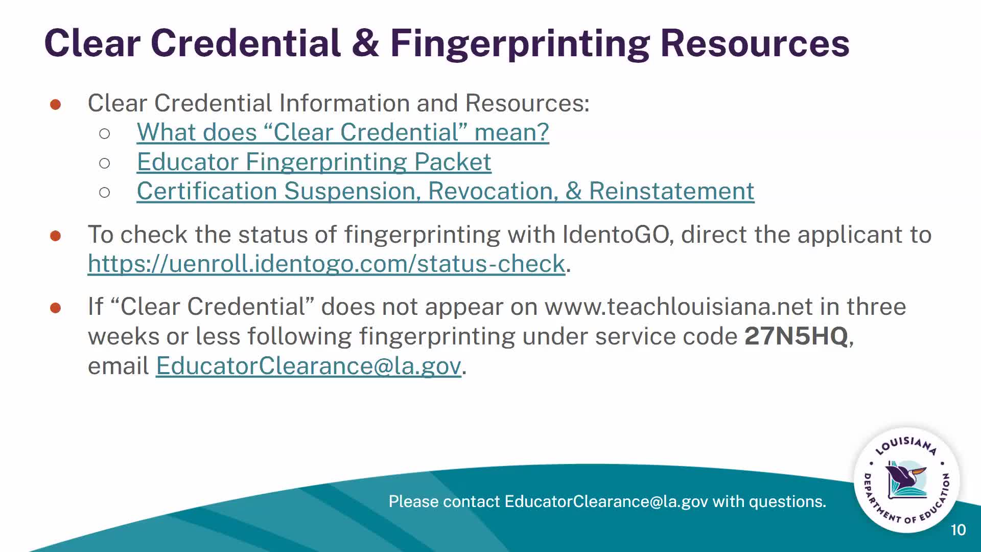 CitizenPortal.ai - LDOE outlines fingerprinting, clear-credential and ...