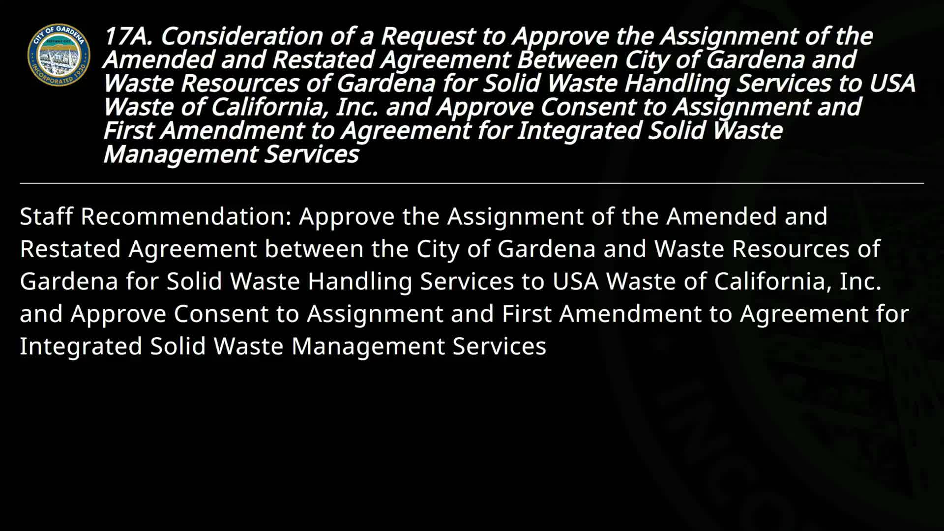 CitizenPortal.ai - Gardena council approves assignment of city waste ...